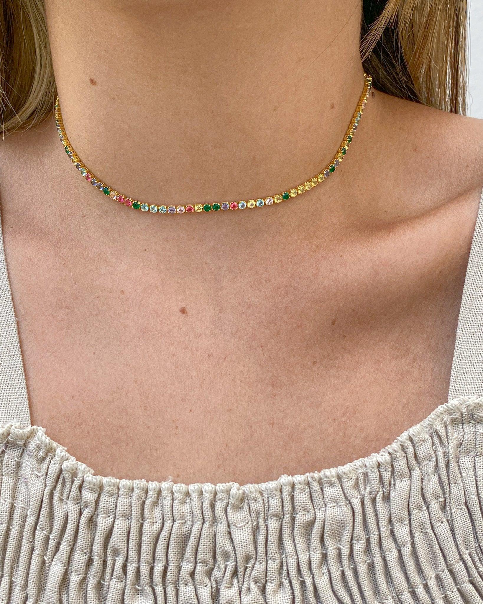 Colar Choker Riviera Colorida - Semijoia Folheada a Ouro 18k